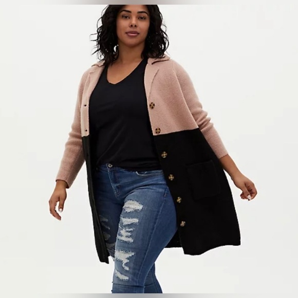 torrid | Sweaters | Torridbutton Front Color Block Sweater Coat ...